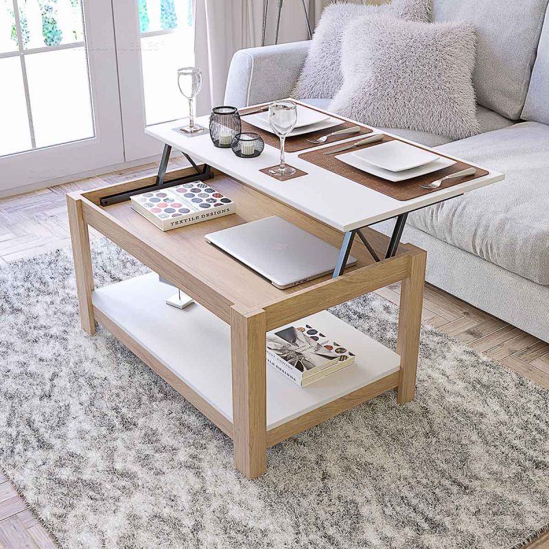 Mesa Ratona Elevable Con Guardado Oculto 90cm Living